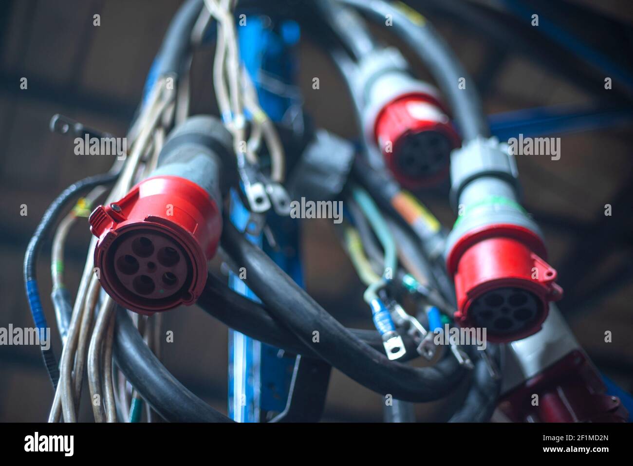 electrical wires for concert light. Stage preparation Stock Photo - Alamy
