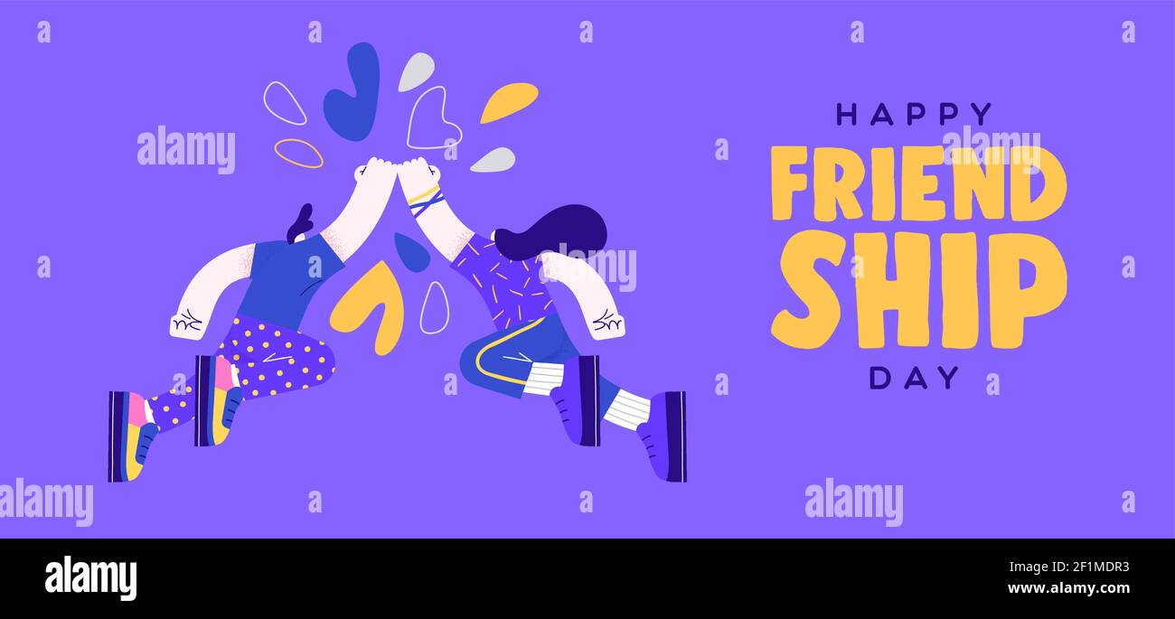 Happy friendship day web banner illustration of man and woman friends ...