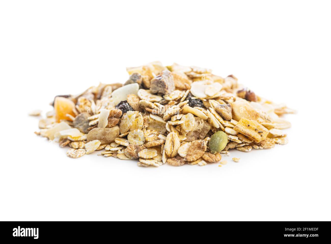 Beakfast cereals in bowl. Healthy muesli with oat flakes, nuts and ...