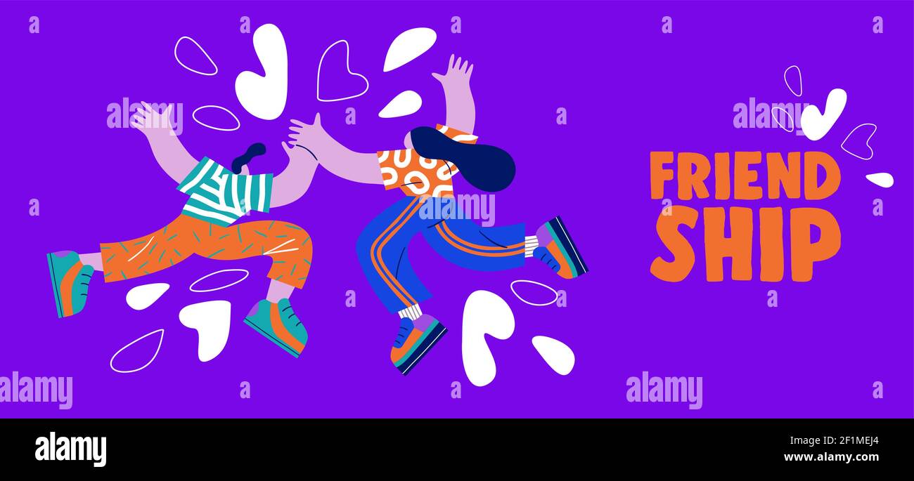 Happy friendship day web banner illustration of man and woman friends ...