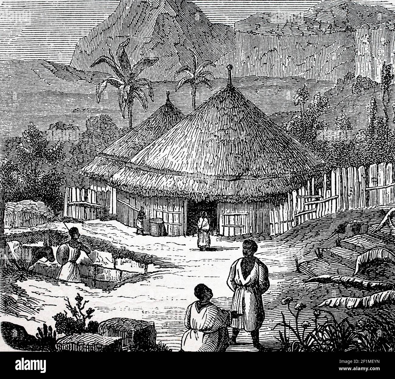 Village with typical dwelling huts of Abyssinia, today Ethiopia, in ...