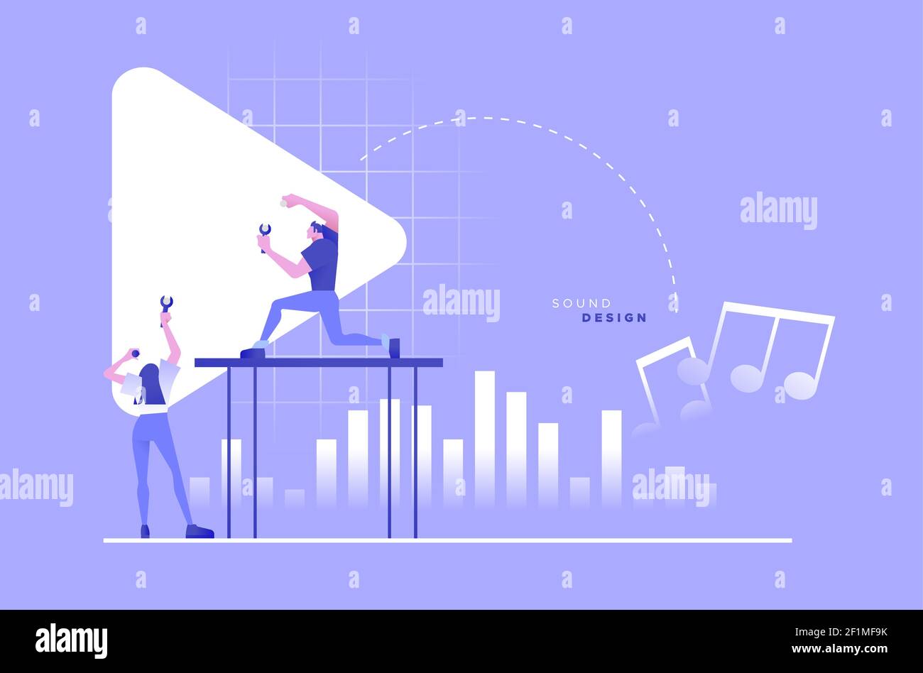 Sound design illustration of professional designer people working in ...