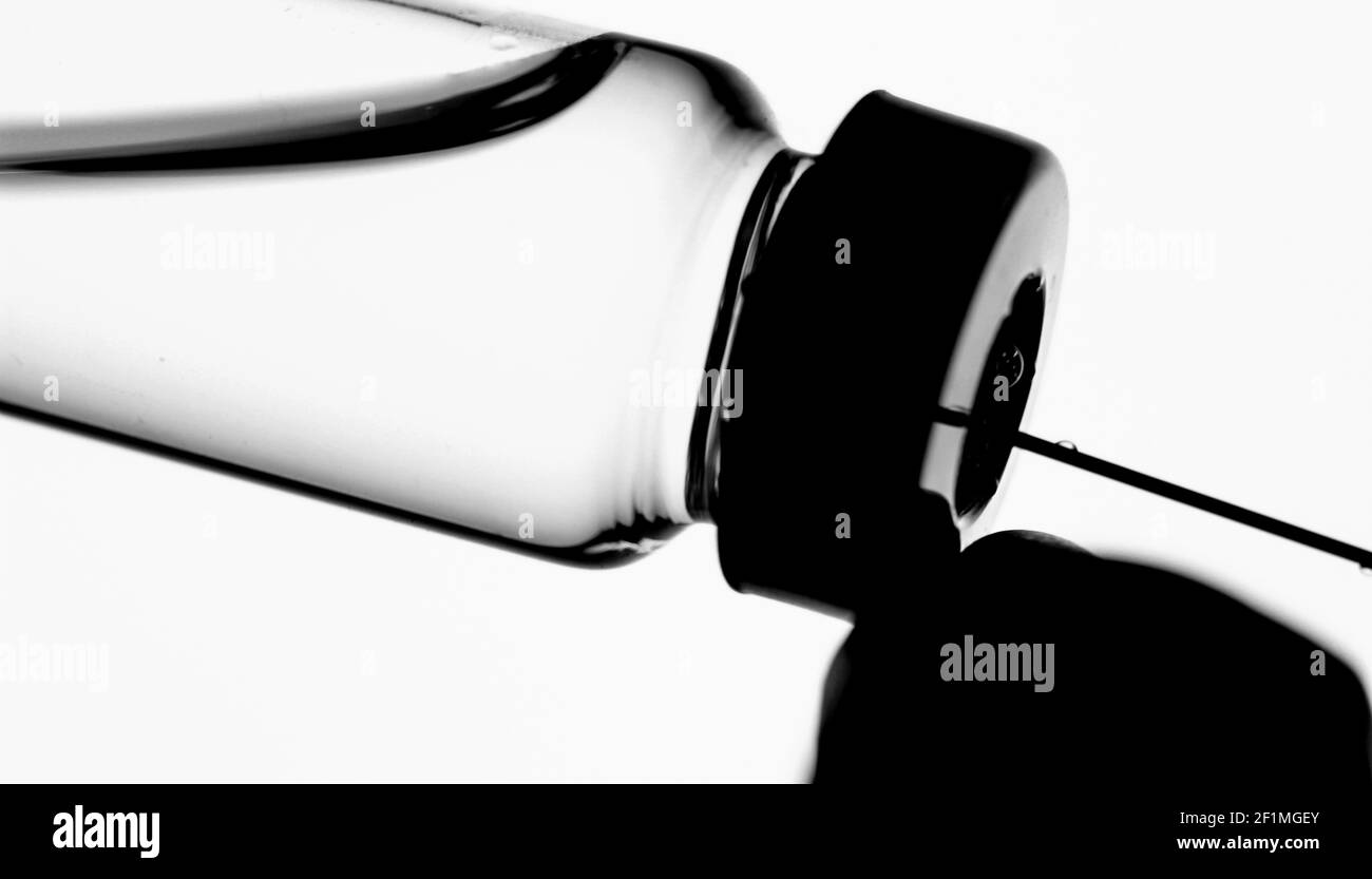 Insulin syringe medication injection needle Black and White Stock ...