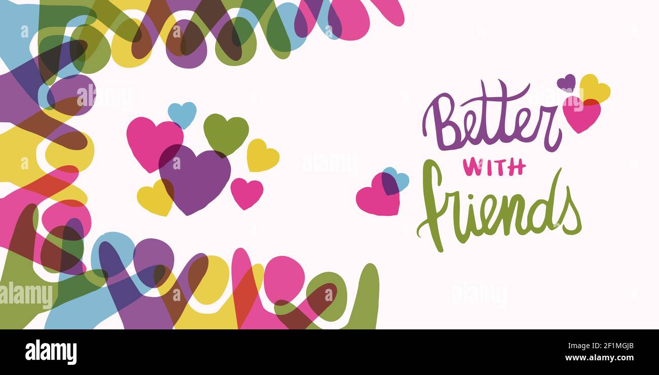 Friendship day greeting card illustration of diverse colorful friend ...