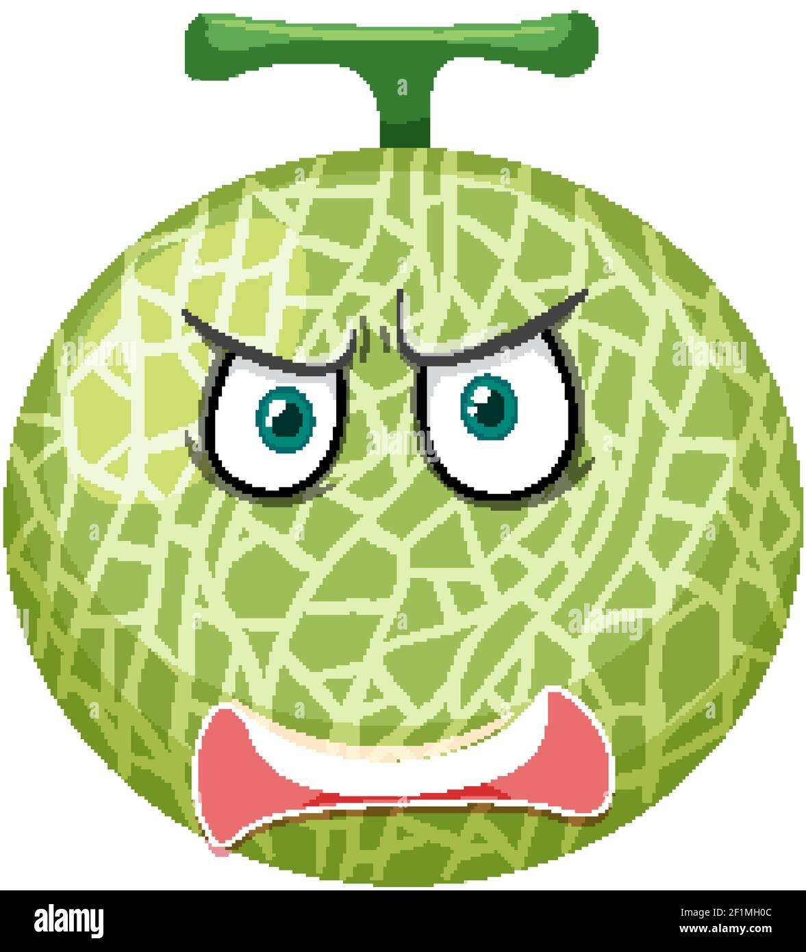 Melon cartoon character with angry face expression on white background ...
