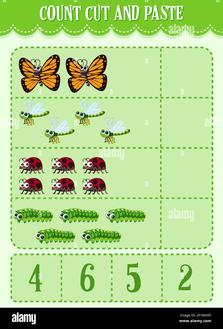 Count, Cut and Paste maths worksheet for children illustration Stock ...