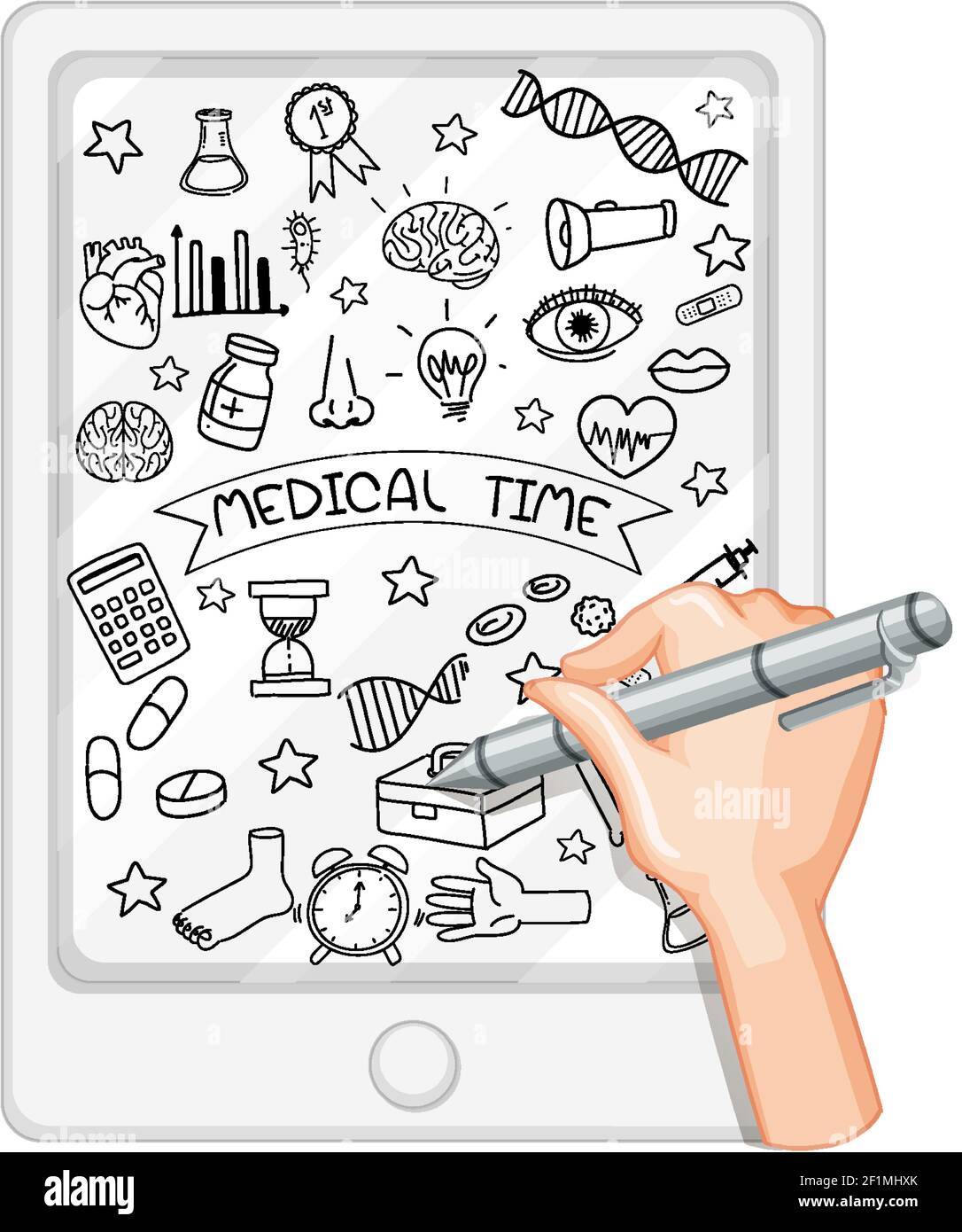 Hand drawing medical element in doodle or sketch style on tablet ...