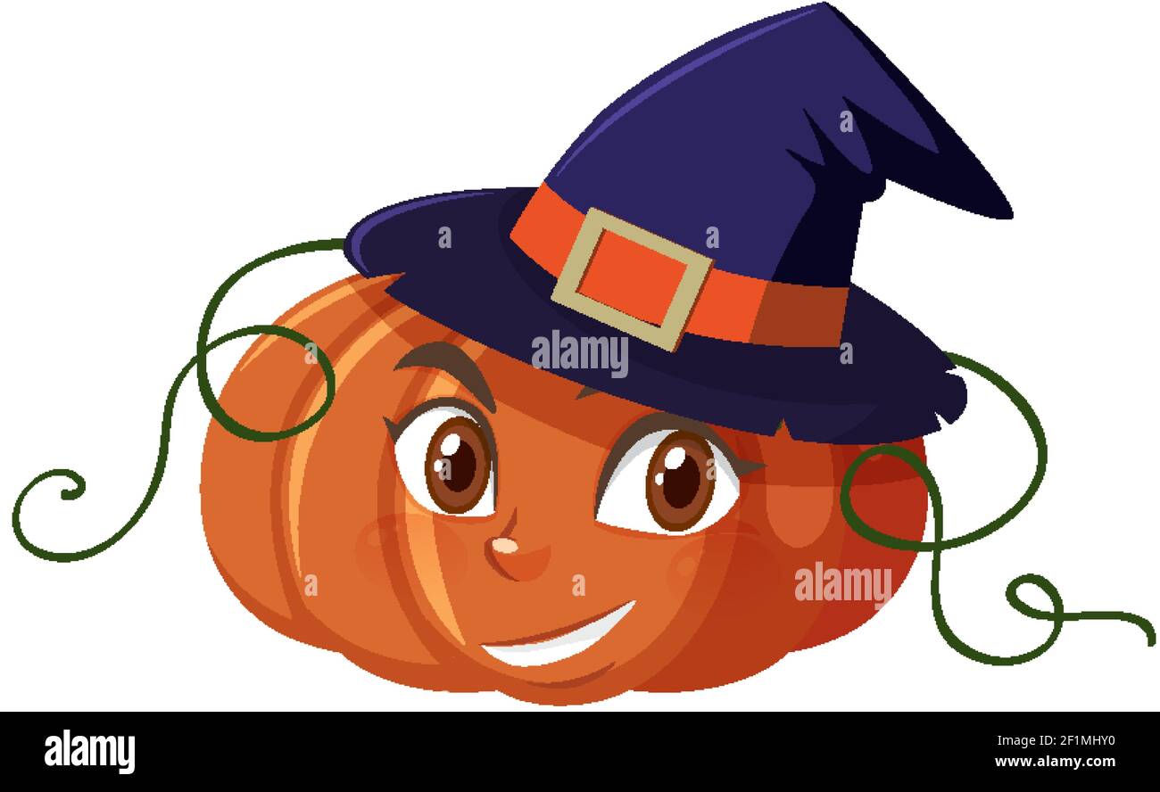 Cute pumpkin cartoon character with happy face expression on white ...