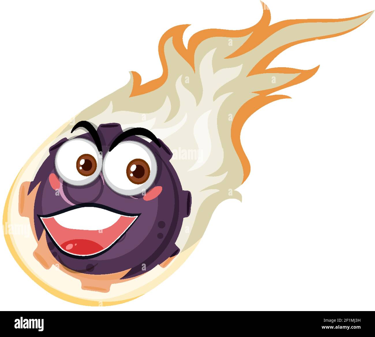 Flame meteor cartoon character with happy face expression on white ...
