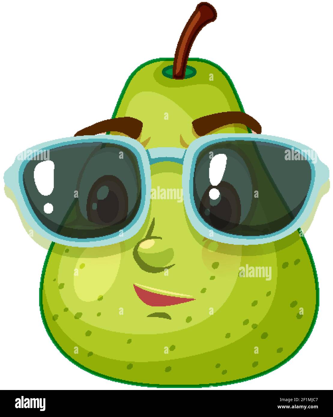 Green pear cartoon character wearing sunglasses on white background ...
