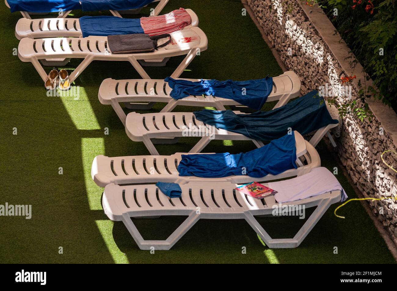 beach sunbeds in the shade Stock Photo - Alamy