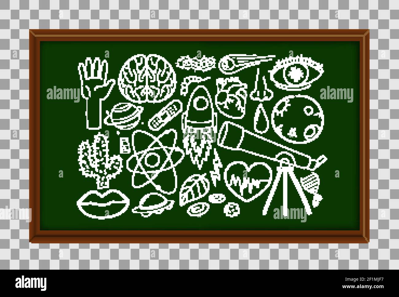 Different doodle strokes about science equipment on chalk board on ...
