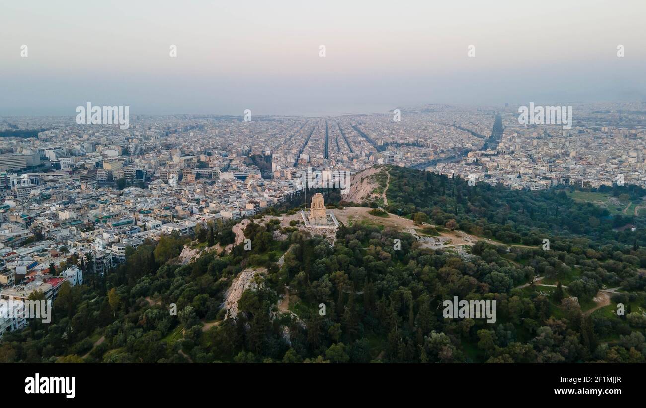 Filopappou hill right across of Acropolis of Athens,Greece Stock Photo ...