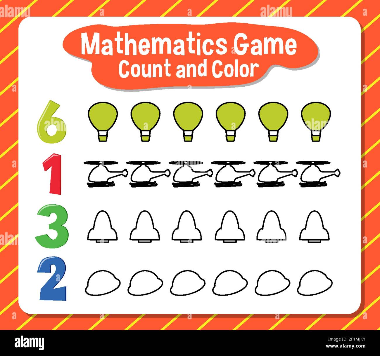 Mathematics game count and color worksheet for student illustration ...