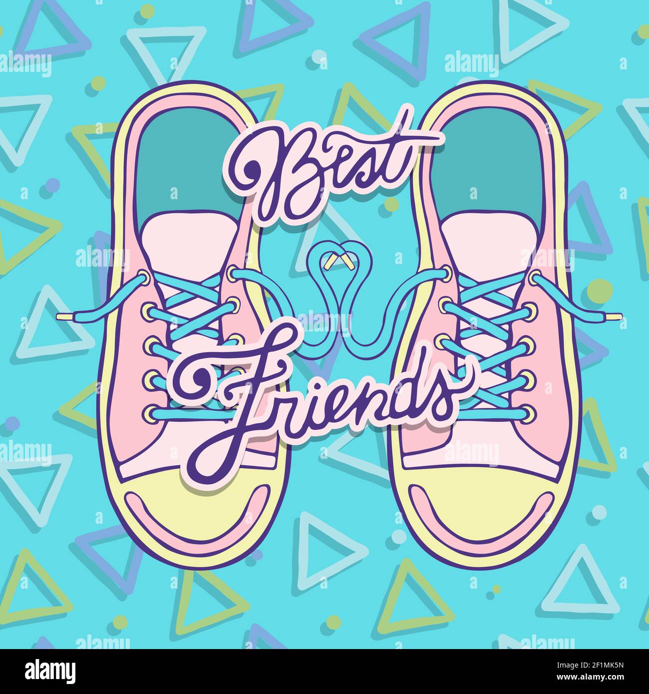 Friendship Day greeting card illustration of two sneaker shoes and text ...