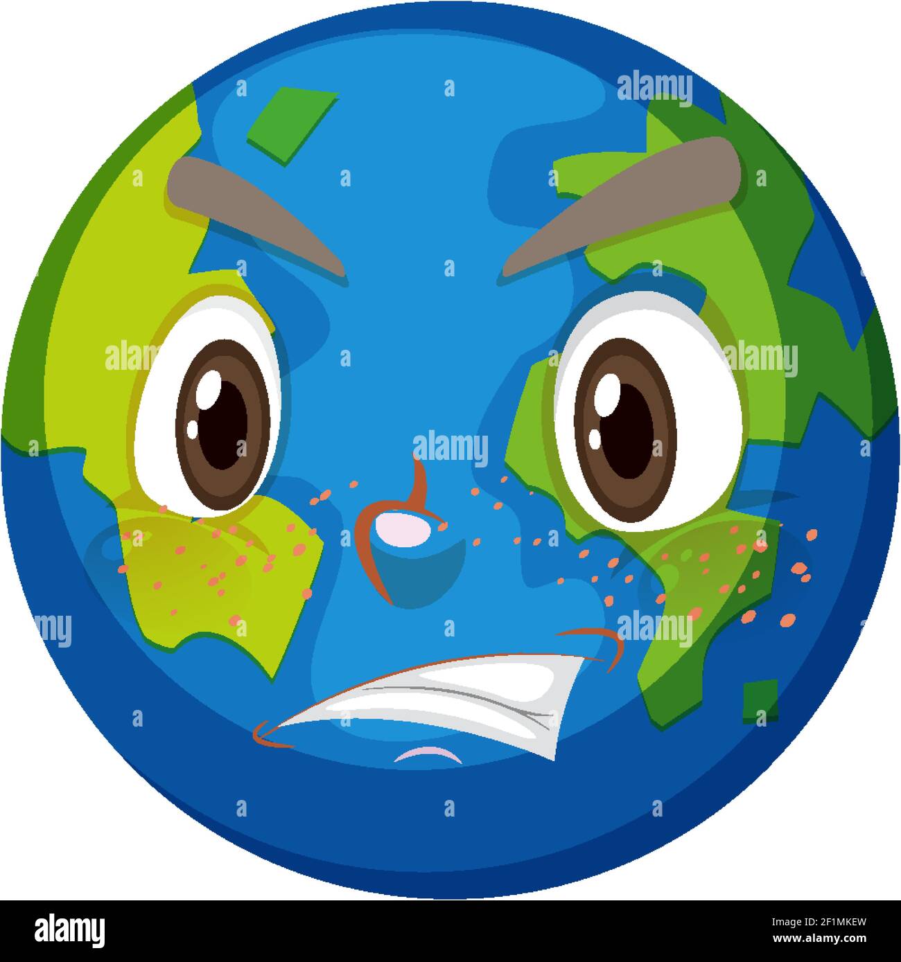 Earth cartoon character with angry face expression on white background ...