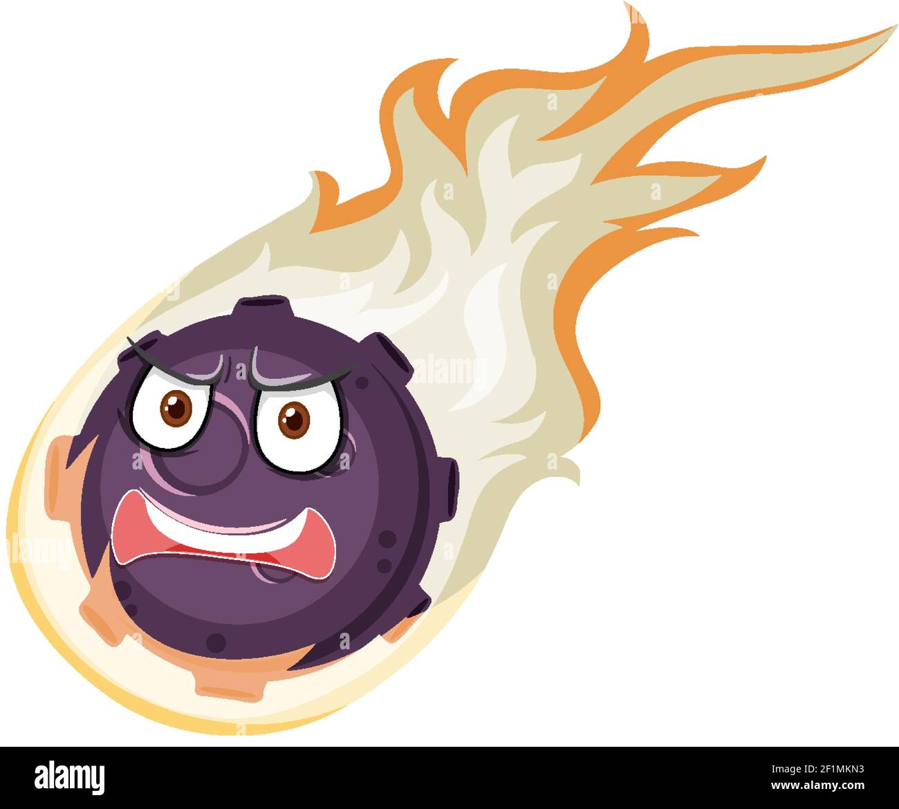Flame meteor cartoon character with angry face expression on white ...