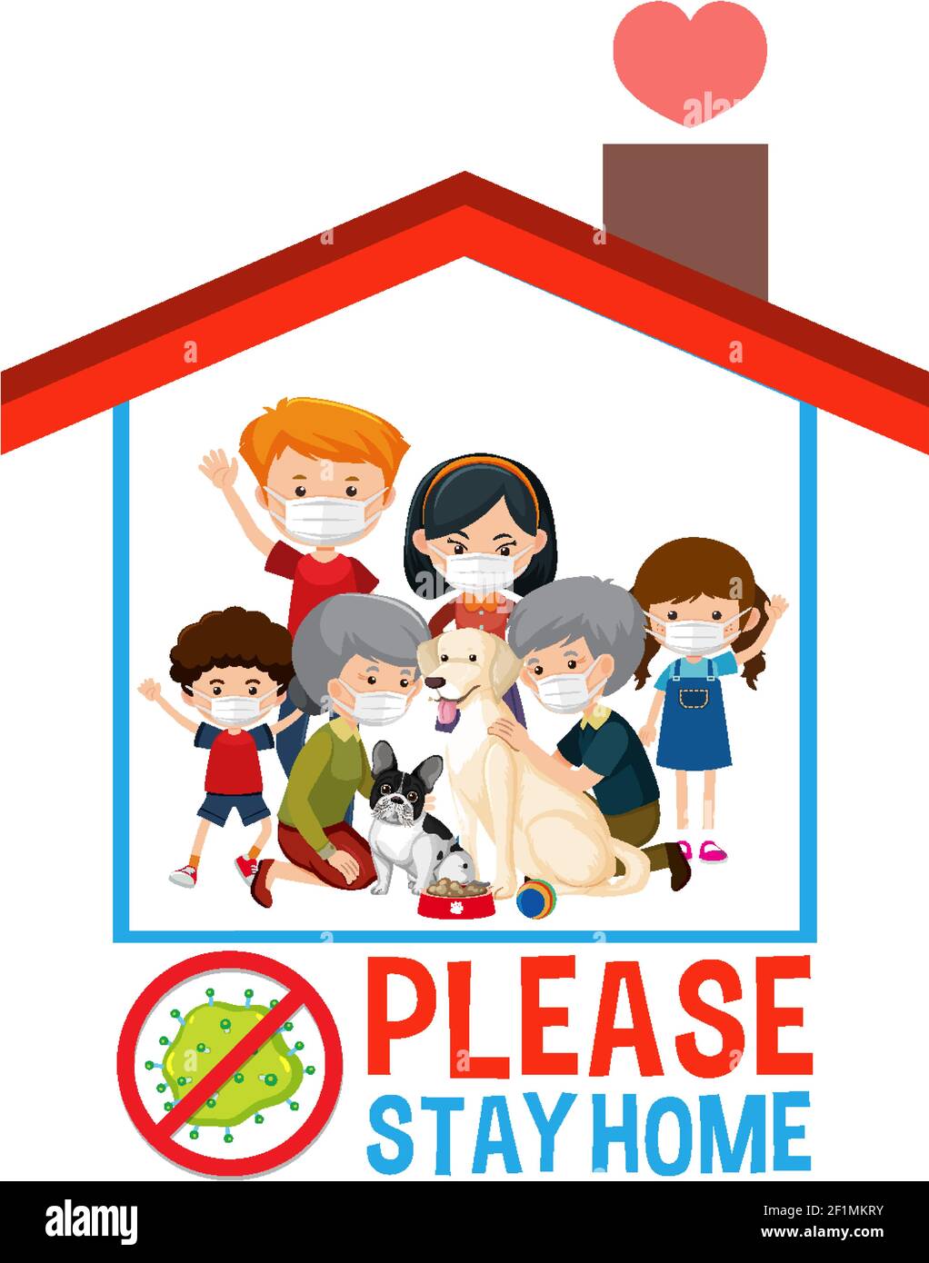 Stay Home Stay Safe Font with Happy Family illustration Stock Vector ...