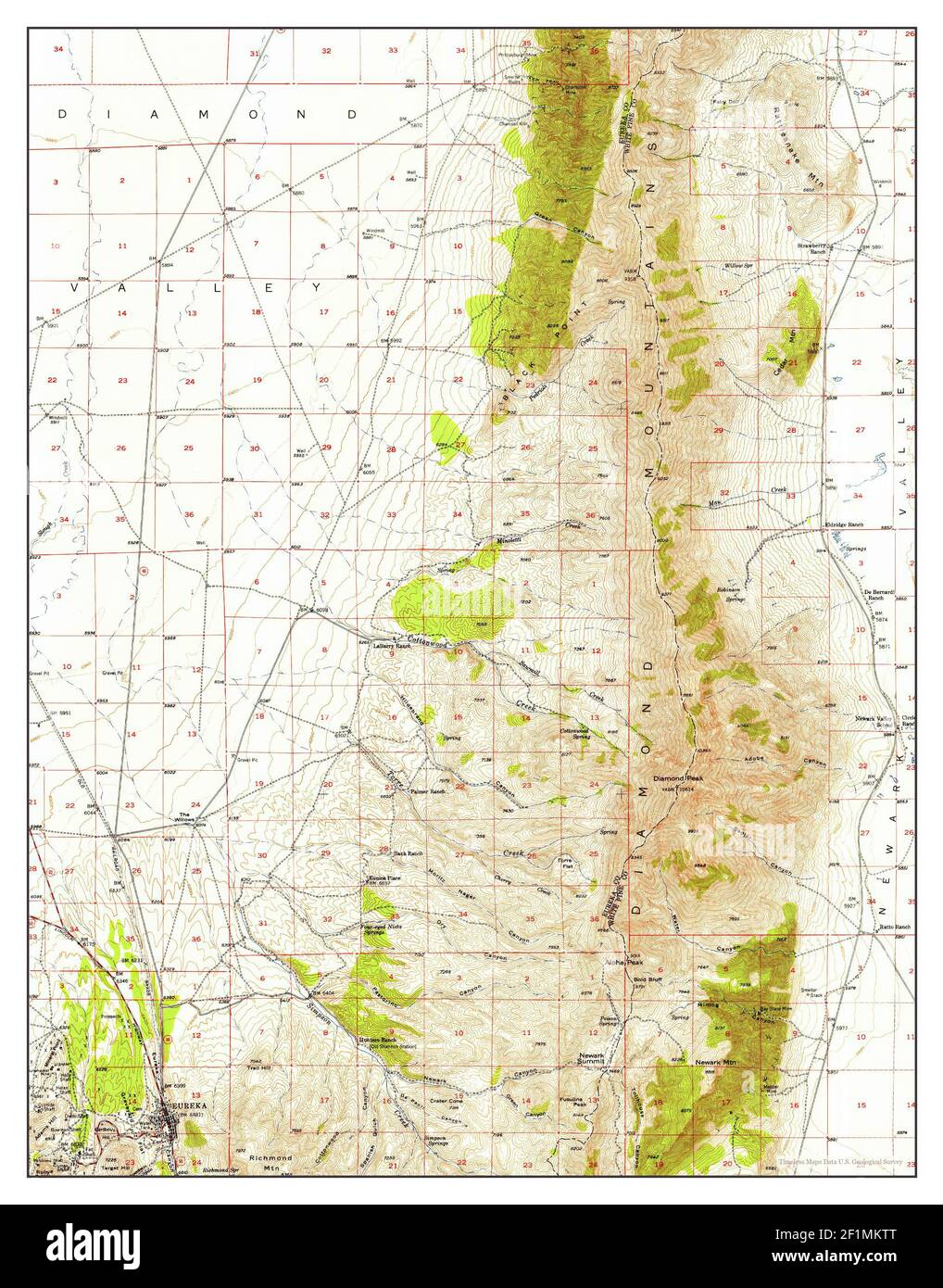 Eureka, Nevada, map 1953, 1:62500, United States of America by Timeless ...