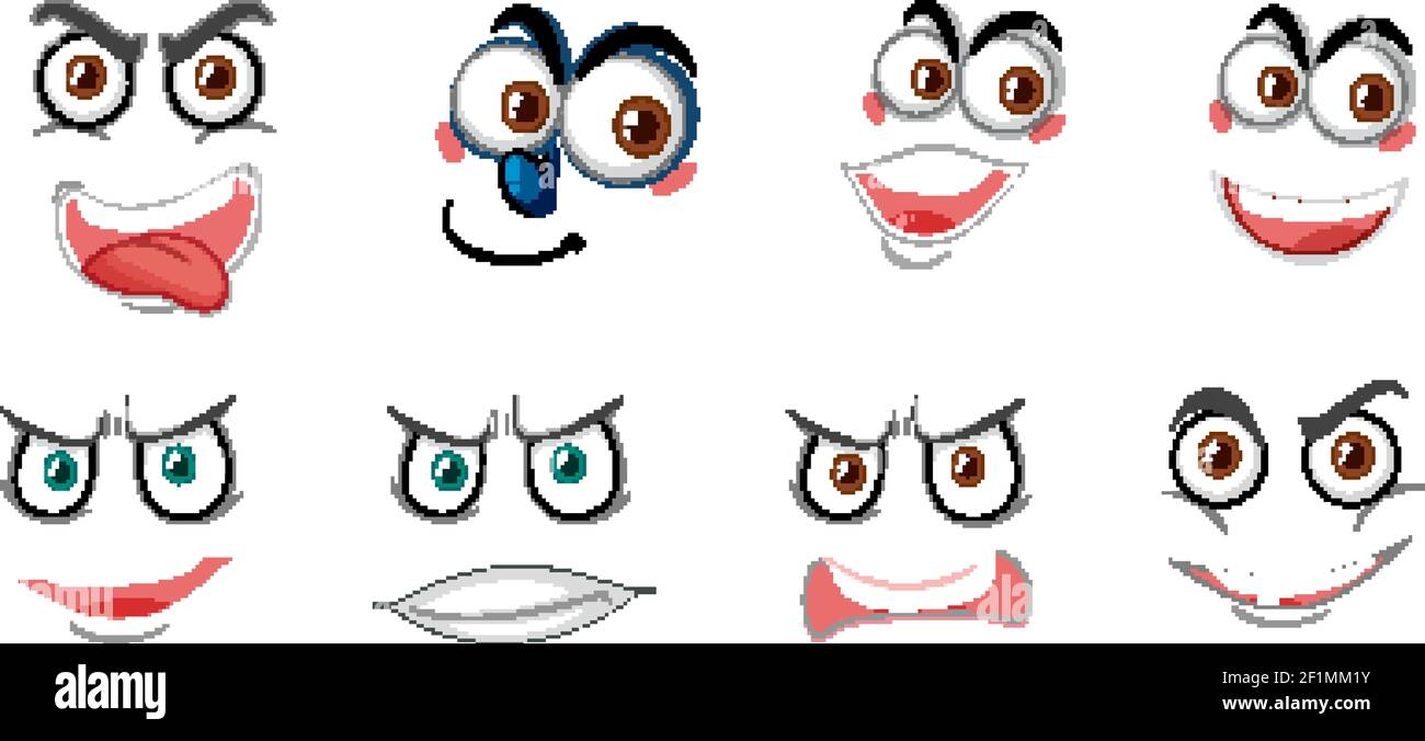 Set of face expressions isolated on white background illustration Stock ...