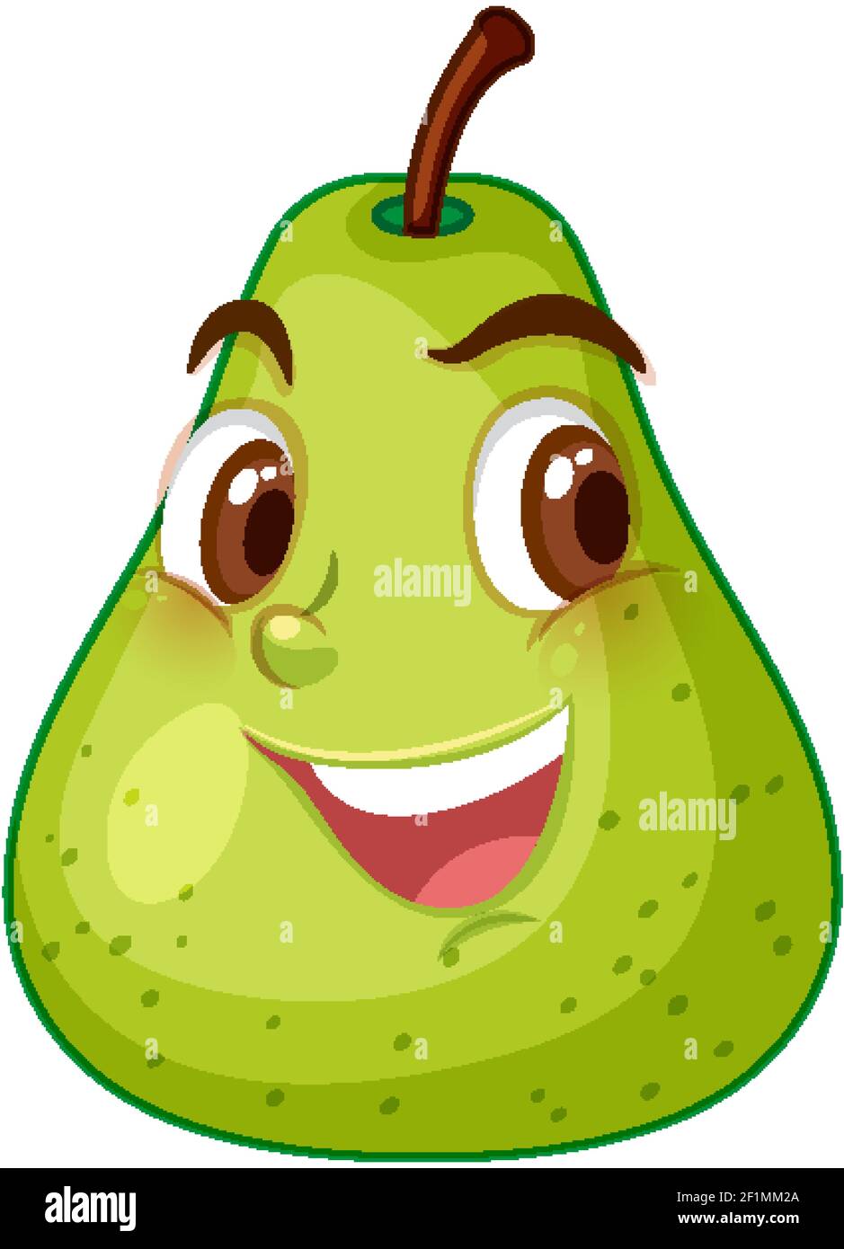 Green pear cartoon character with happy face expression on white ...
