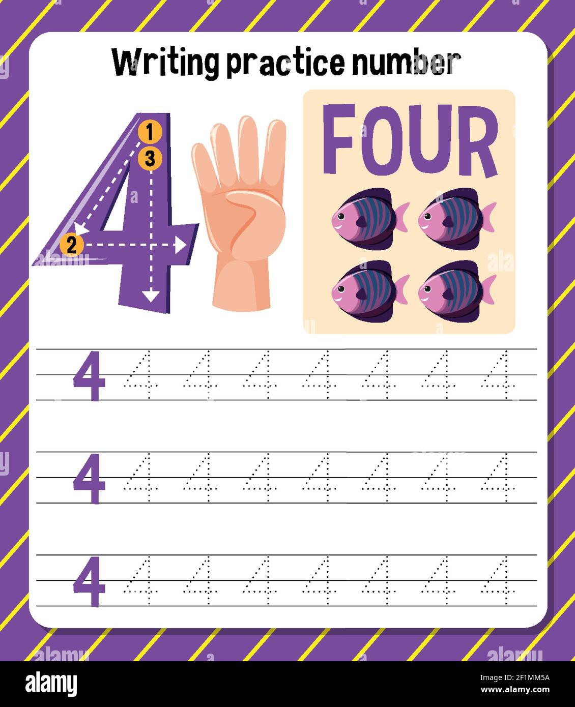 Writing practice number 4 worksheet illustration Stock Vector Image ...