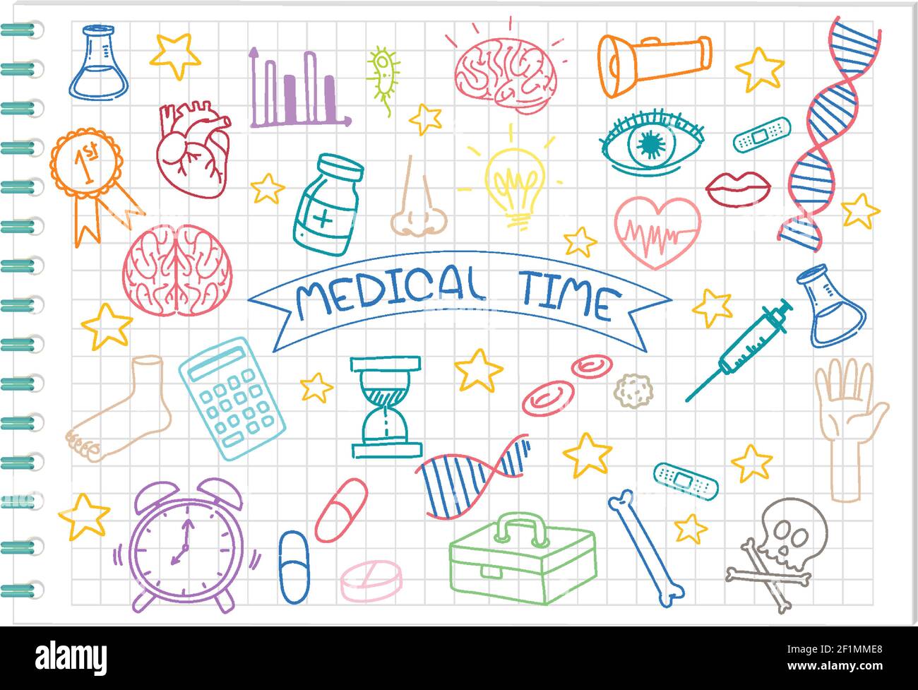 Set of medical science element doodle on notebook illustration Stock ...