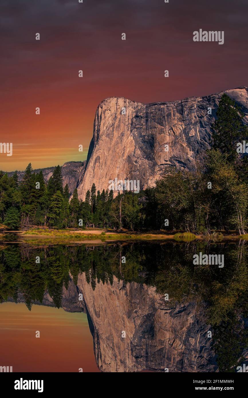 World famous rock climbing wall of El Capitan, Yosemite national park ...