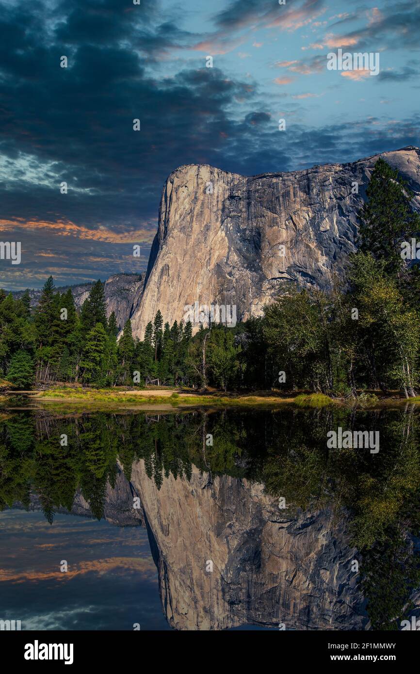 World famous rock climbing wall of El Capitan, Yosemite national park ...