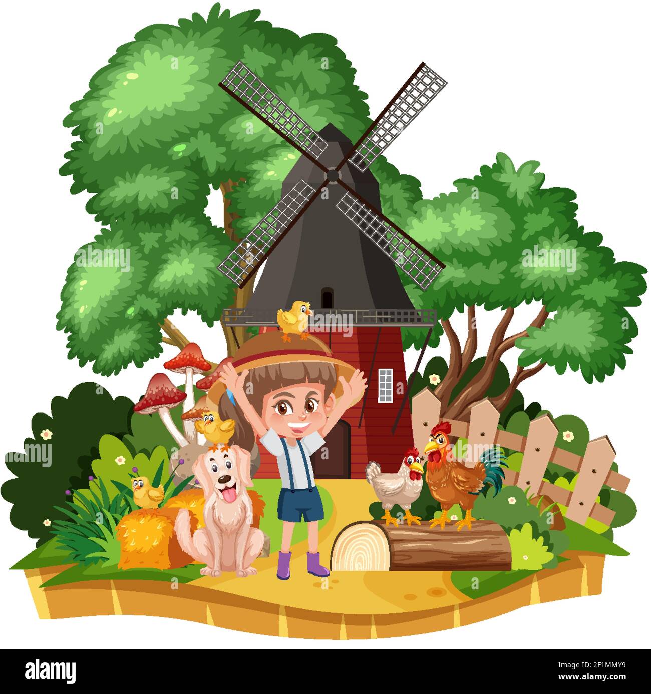 Girl in rural countryside home landscape illustration Stock Vector ...