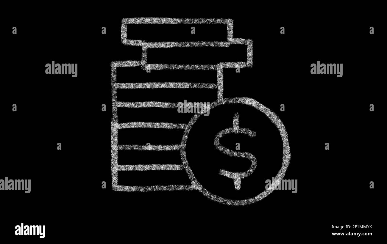 Coin icon designed with drawing style on chalkboard, animated footage ...