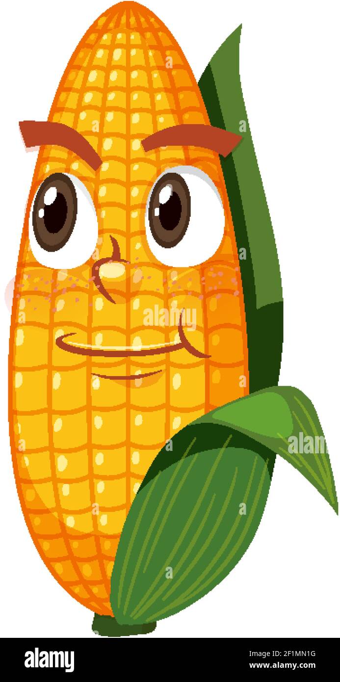 Cute corn cartoon character with face expression on white background ...