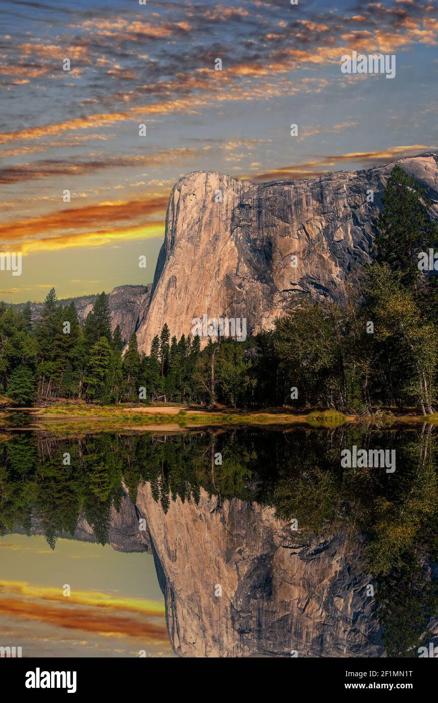 World famous rock climbing wall of El Capitan, Yosemite national park ...
