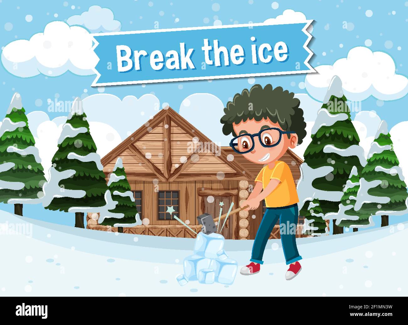 English idiom with picture description for break the ice illustration ...