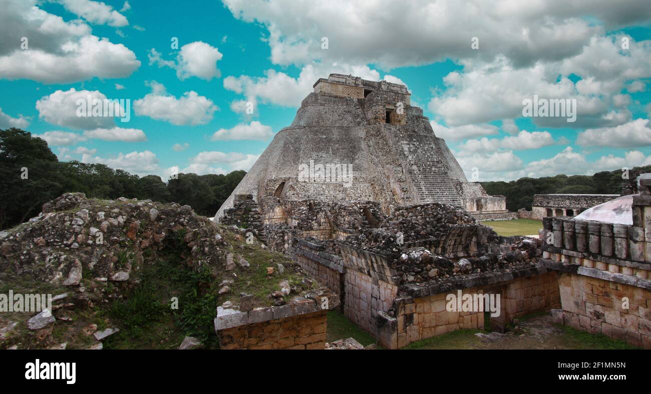 Pyramid of the magician, in Uxmal ruins, Yucatan, Mexico Stock Photo ...