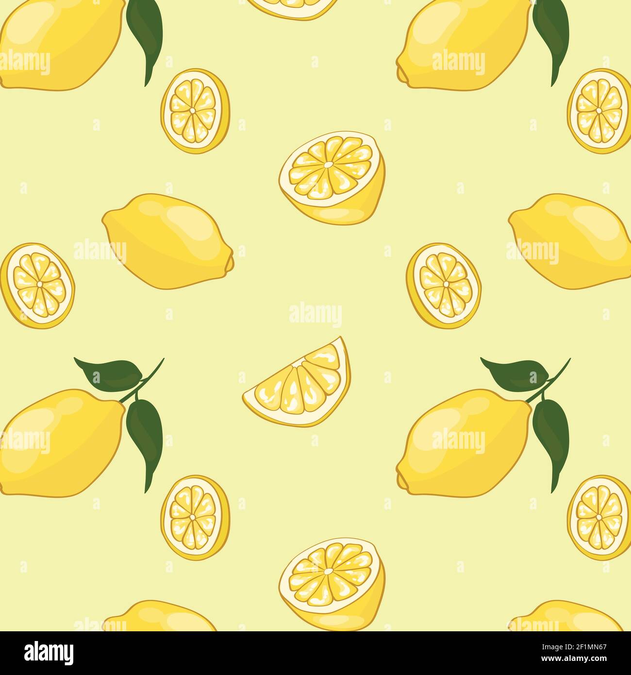 Light summer fruit pattern with ripe fresh natural lemons and leaves in ...