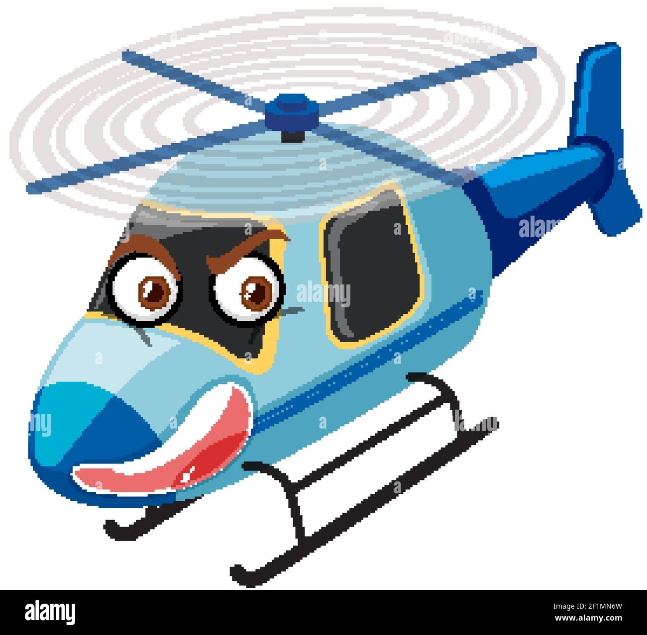 Helicopter cartoon character with angry face on white background ...