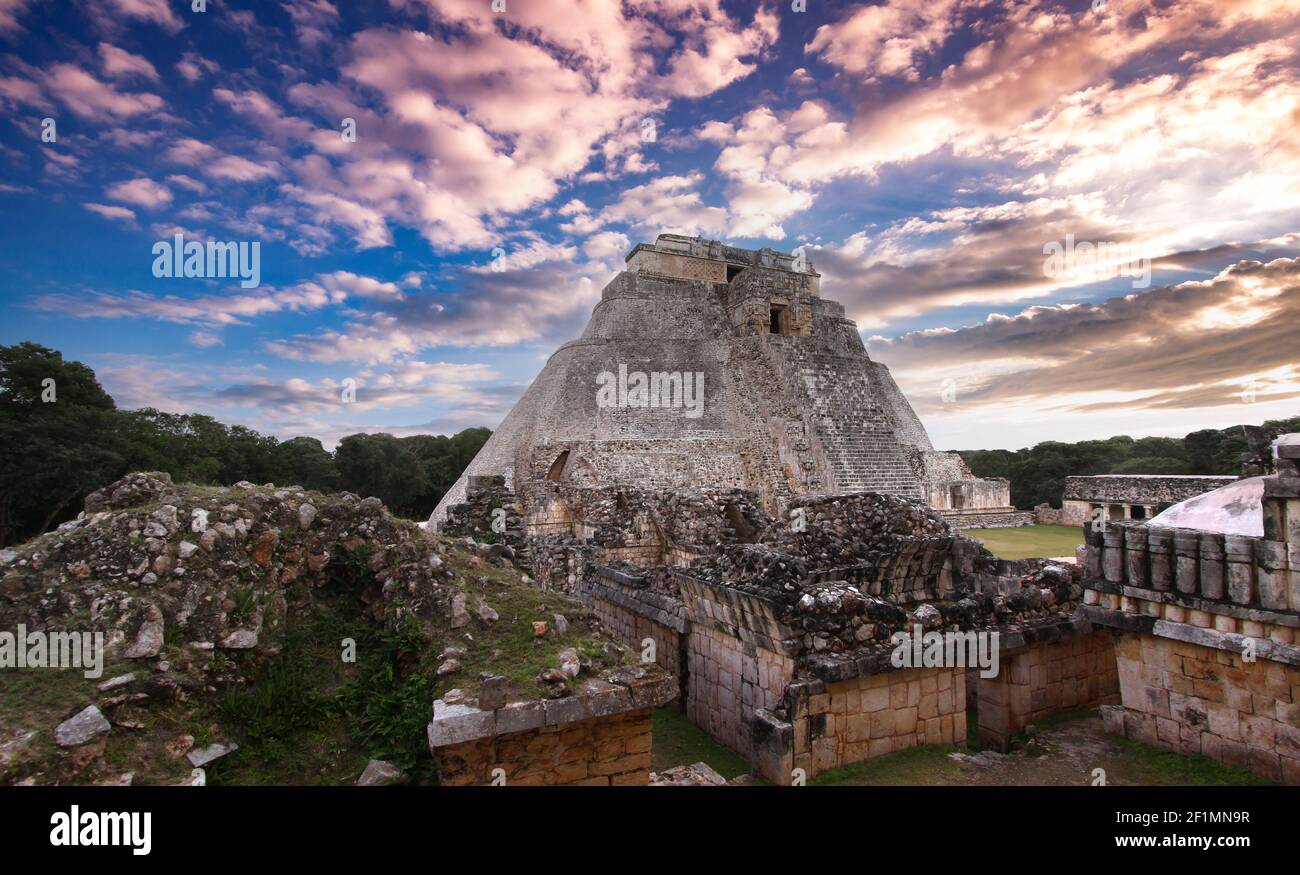 Pyramid of the magician, in Uxmal ruins, Yucatan, Mexico Stock Photo ...