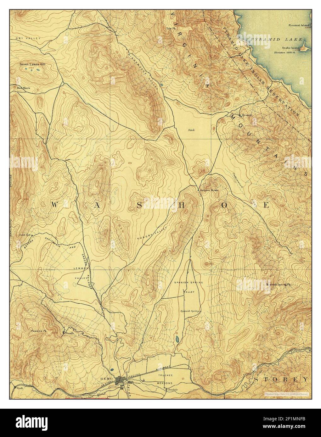 Reno, Nevada, map 1893, 1:125000, United States of America by Timeless ...