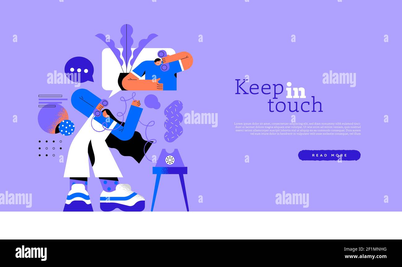 Keep in touch social communication web template illustration of retro ...