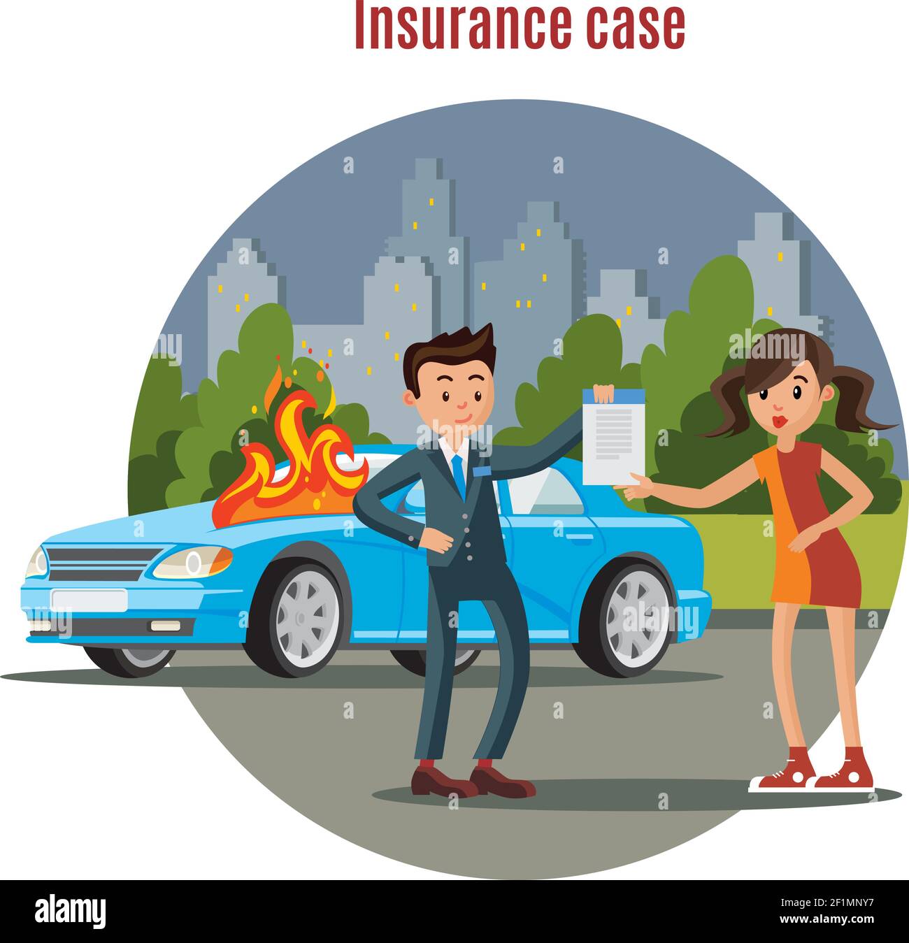 Colorful car insurance template with driver agent holding policy and ...