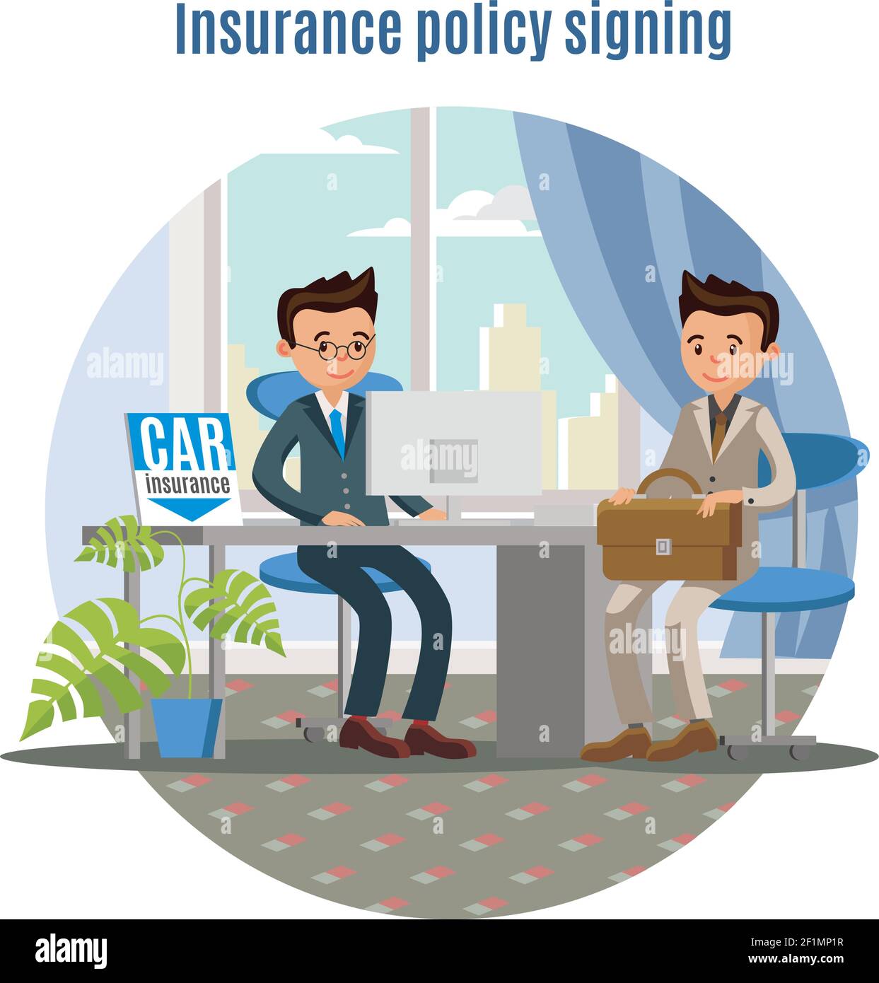 Car insurance service concept with agent and client signing policy in ...