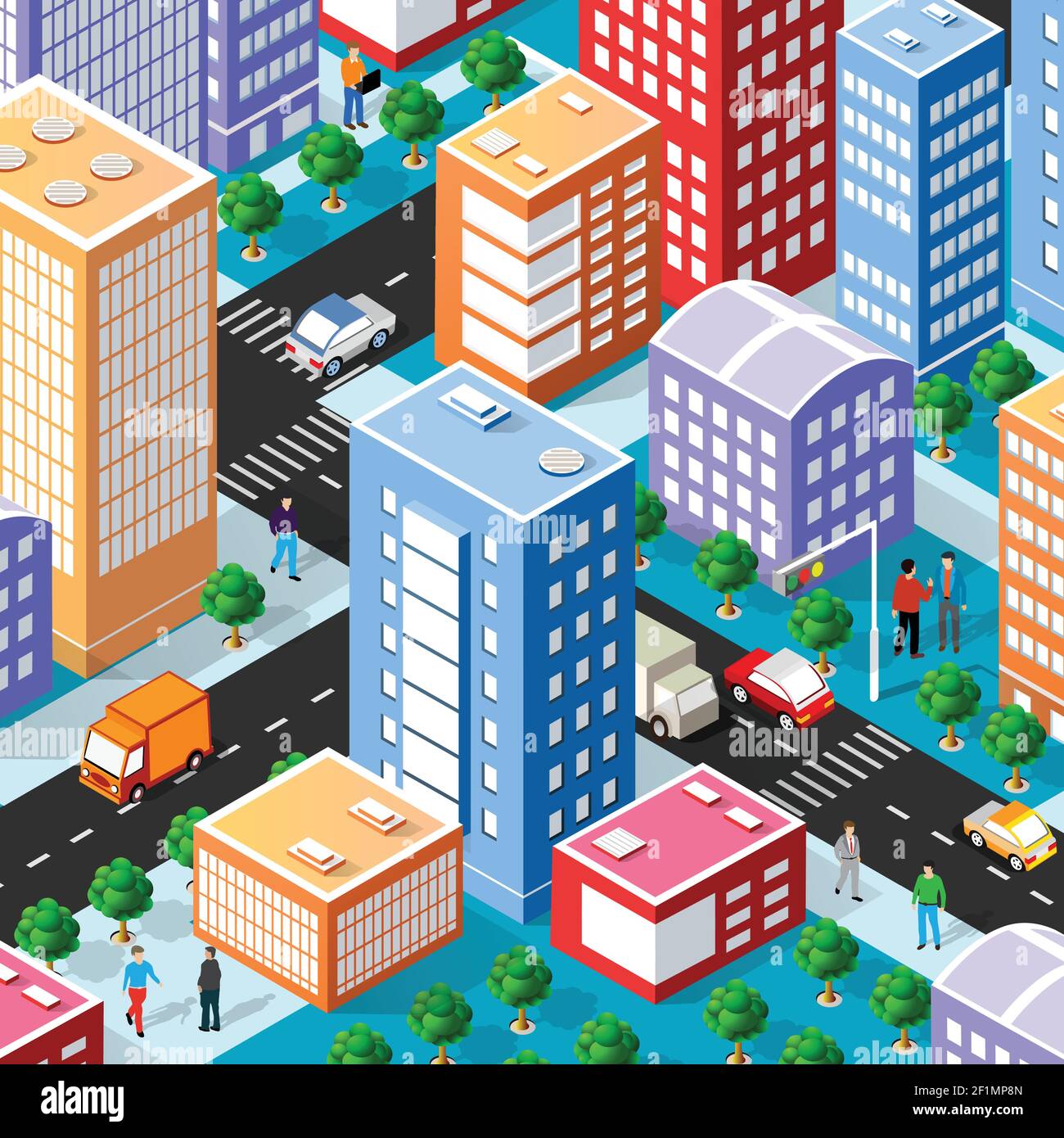 Isometric 3D illustration of the city quarter with houses Stock Vector ...