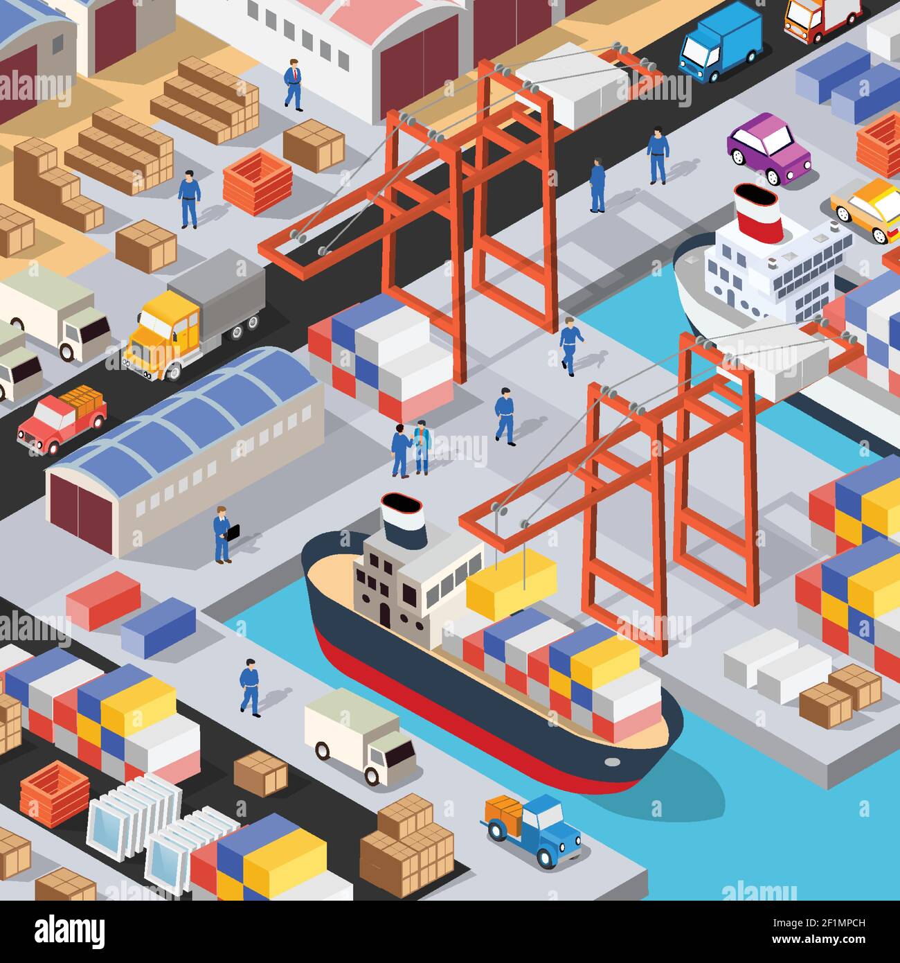 Isometric port cargo ship cargo seaport at sea Stock Vector Image & Art ...
