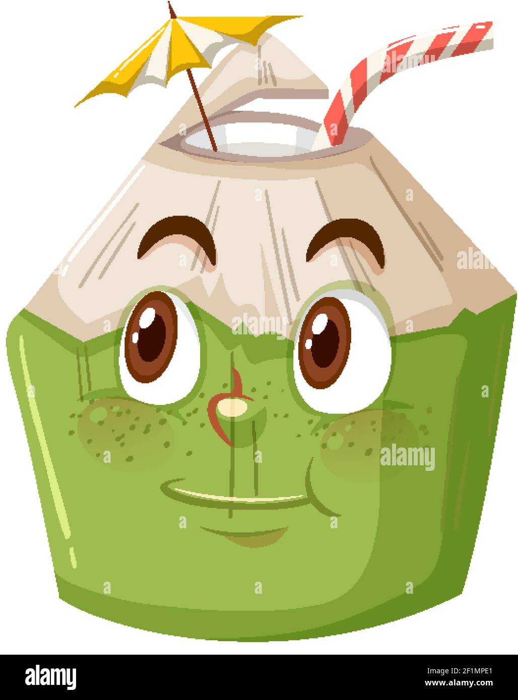 Cute coconut cartoon character with happy face expression on white ...