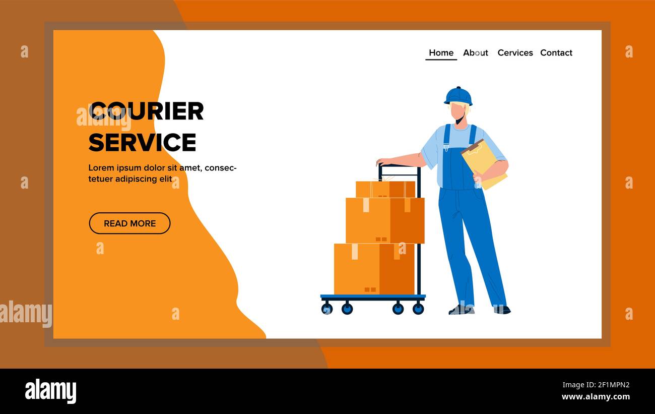Courier Service Worker Delivering Boxes Vector Illustration Stock ...