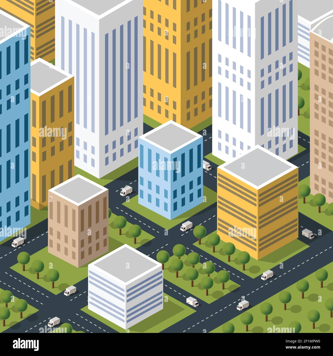 Isometric 3D illustration of the city quarter with houses Stock Vector ...
