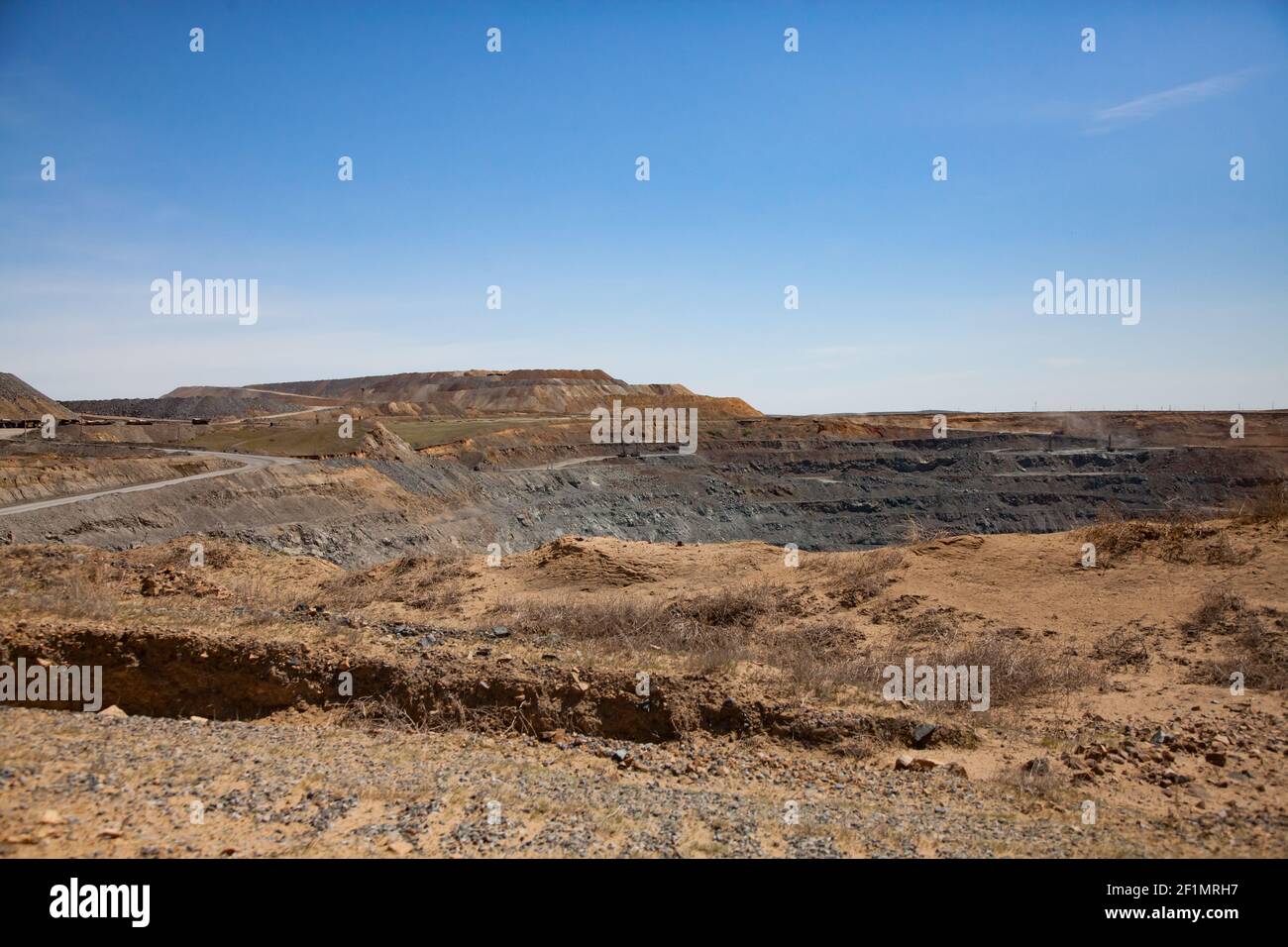 Copper ore open-pit mining. (Quarry). Panorama view, blue sky Stock ...