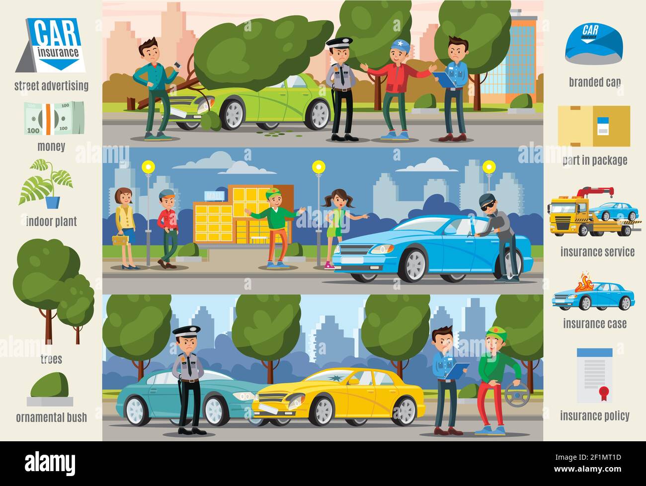 Car insurance cases infographic horizontal banners with natural ...