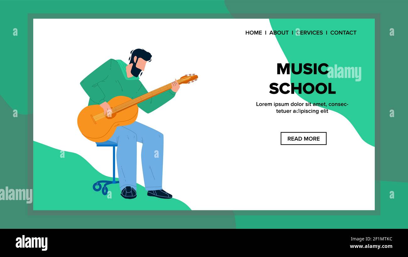 Music School Student Learn Play On Guitar Vector Stock Vector Image ...
